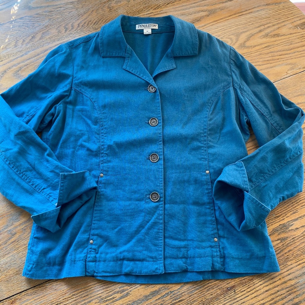 Pendleton 55% Linen/45% Rayon Gorgeous Blue Jacket W/… - Gem